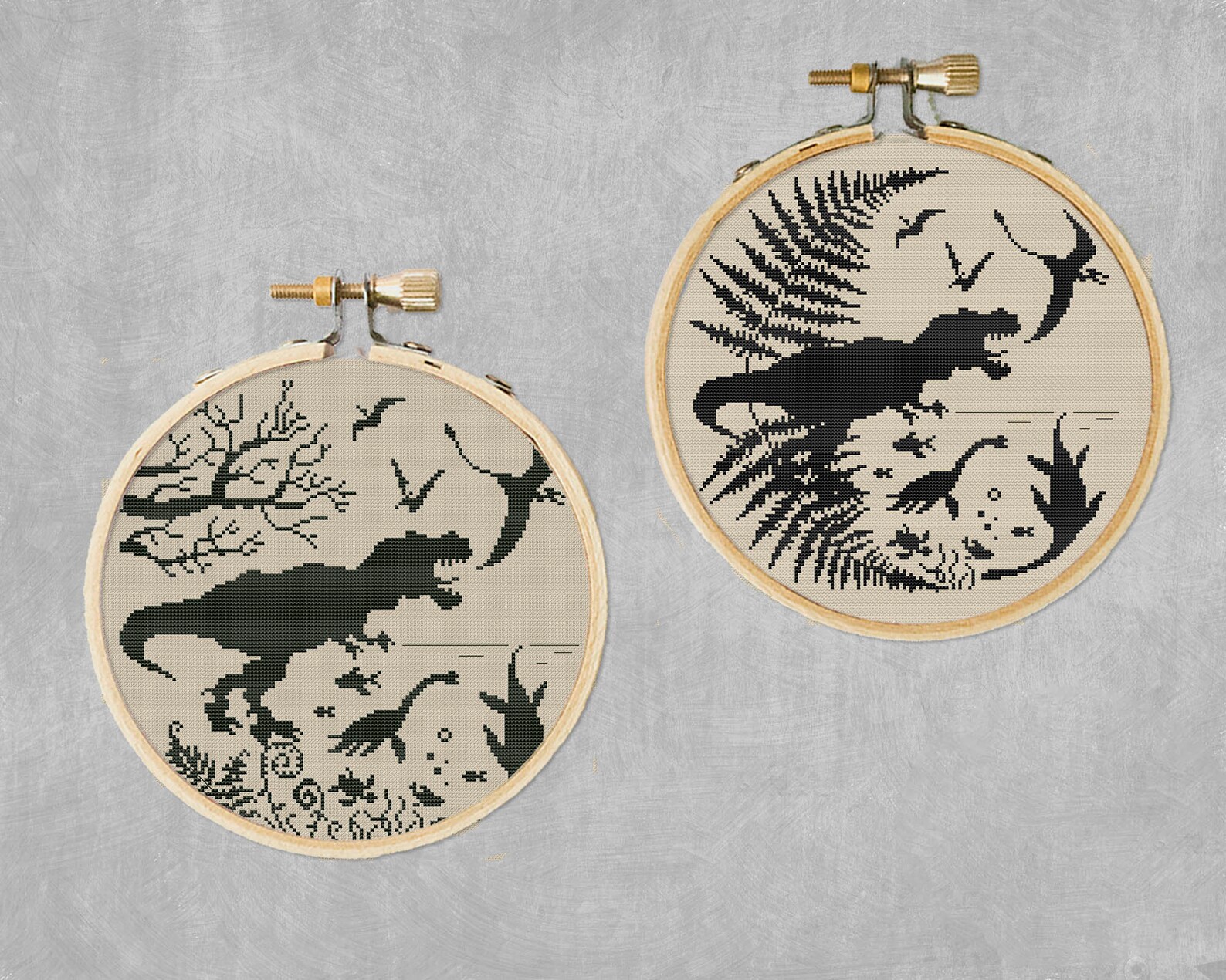 Dino Cross Stitch Blackwork Pattern Pdf - Prehistoric Park Cross Stitch ...