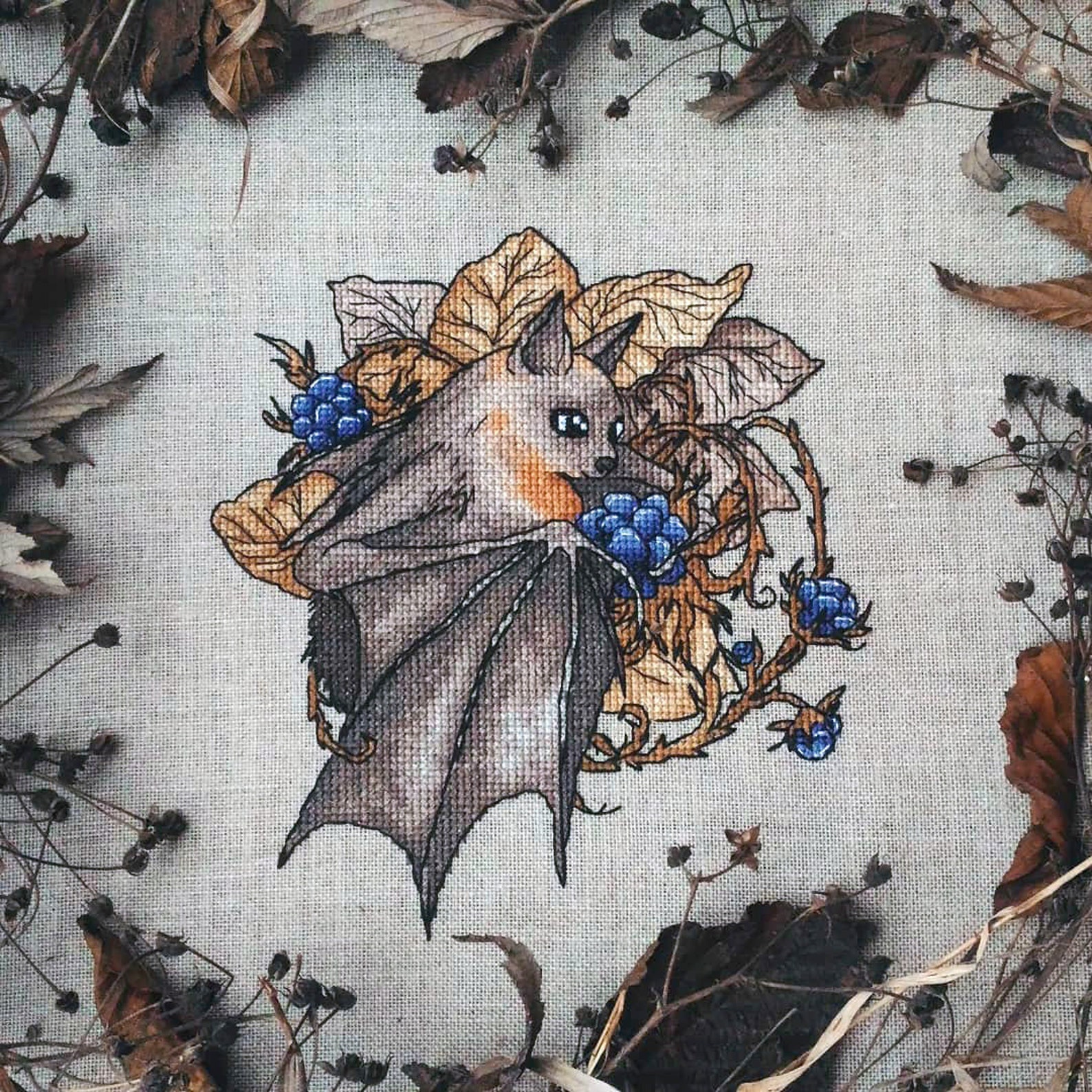 Bat Cross Stitch Blackberry Pattern Pdf Round Cross Stitch - Etsy
