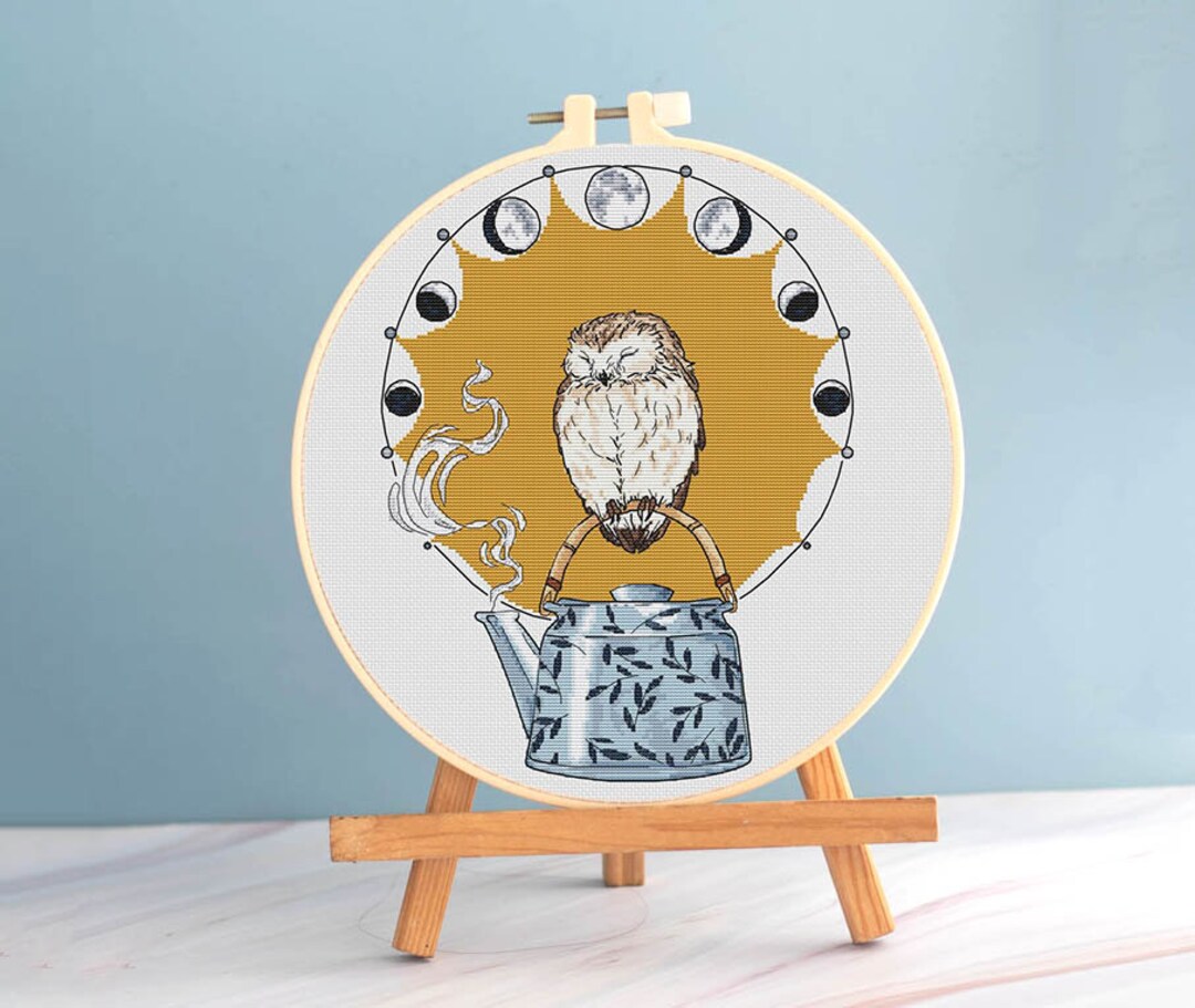 Good Morning Cross Stitch Owl Pattern Pdf - Morning Coffee Embroidery ...