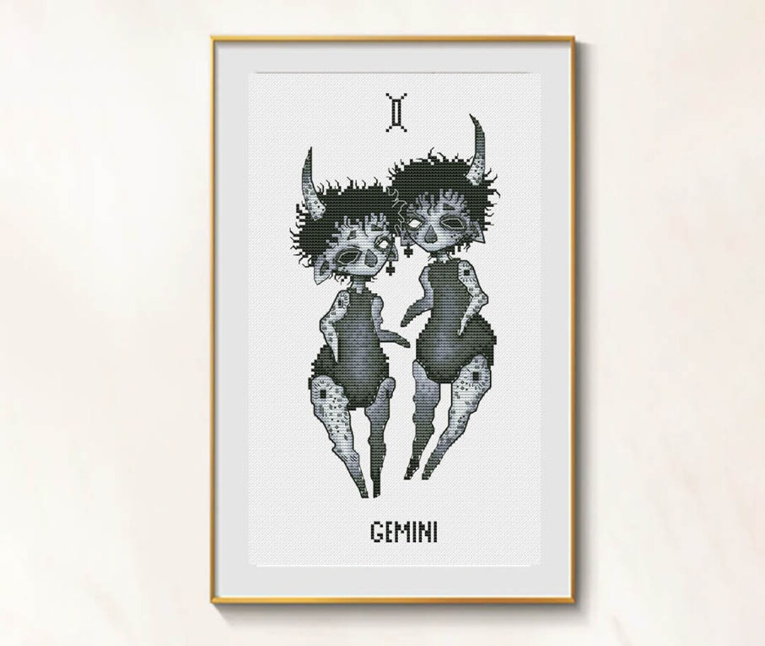 Gemini Cross Stitch Zodiac Pattern Pdf - Blackwork Cross Stitch Gemini ...