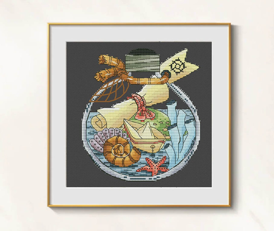 Sea Cross Stitch Sail Ship Pattern Pdf - Bottle Cross Stitch Fantasy ...