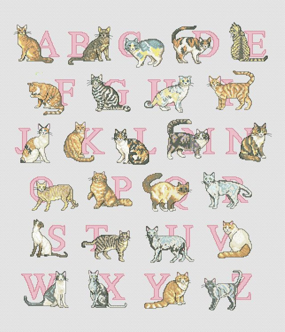 Cat Breeds Cross Stitch ABC Pattern Pdf Cat Alphabet Cross - Etsy