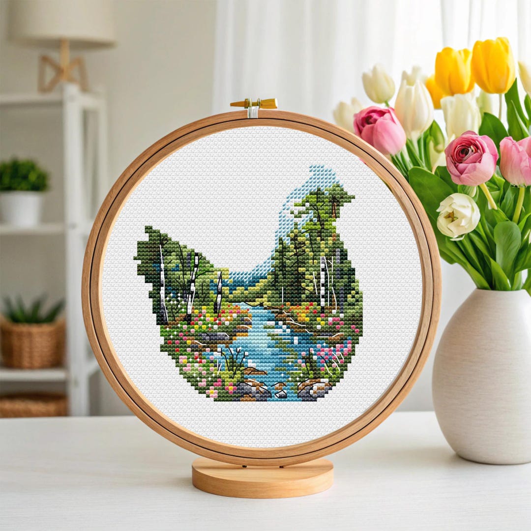 Hen Cross Stitch Brook Pattern Pdf - Nature Embroidery Chicken Cross ...