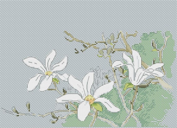 Magnolia Cross Stitch Whitework Pattern Pdf Spring Flowers - Etsy
