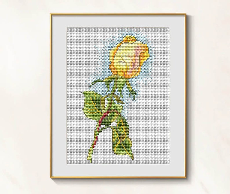 Yellow Rose Cross Stitch Floral Pattern Pdf - Rose Embroidery Rose ...