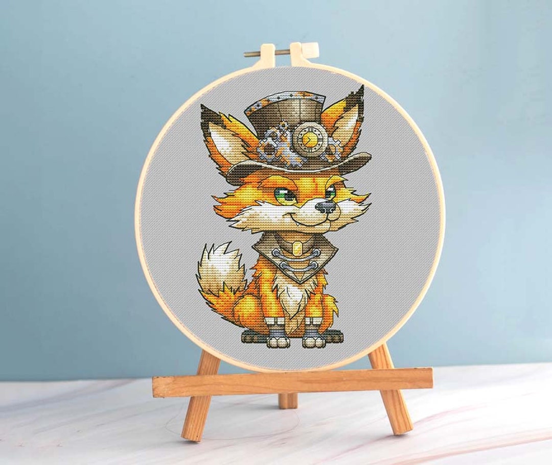 Fox Cross Stitch Steampunk Pattern Pdf - Mechanic Cross Stitch Little ...