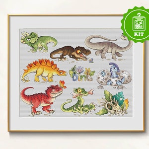 Dinosaurs Cross Stitch KIT Dino Sampler Pattern - Jurassic Park Cross ...