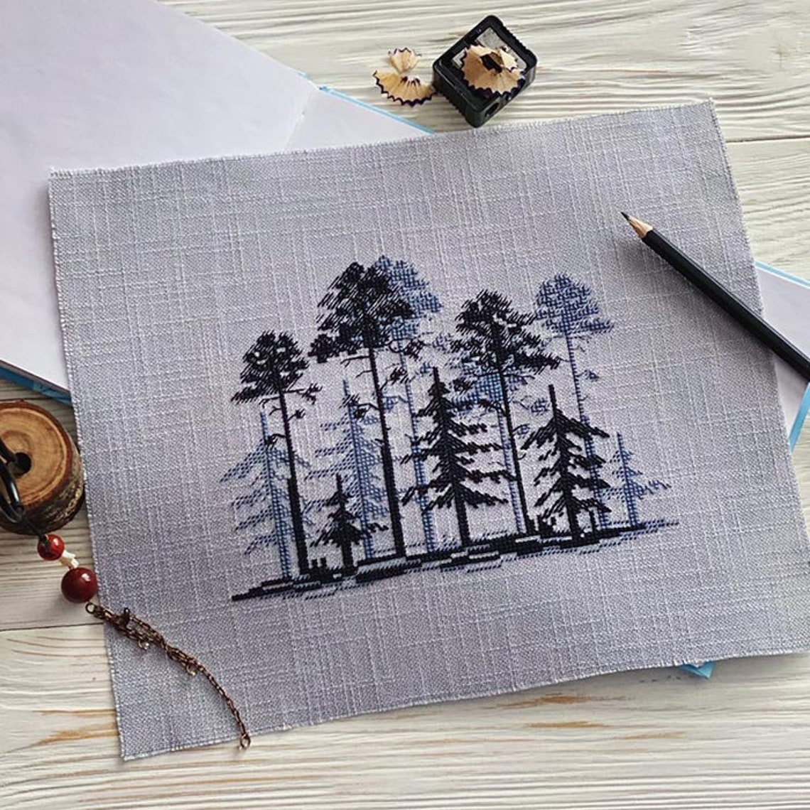 Forest Cross Stitch Blackwork Pattern Pdf, Woods Cross Stitch Blackwork ...