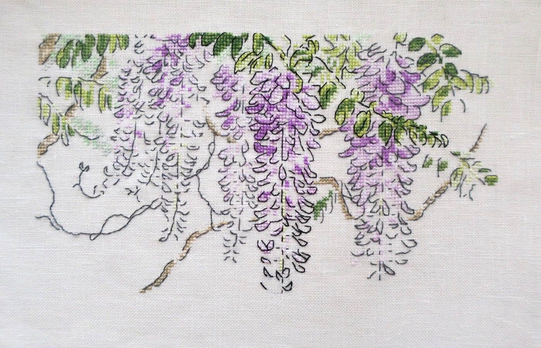 Wisteria Cross Stitch Plant Pattern Pdf - Blossom Cross Stitch Botanic ...