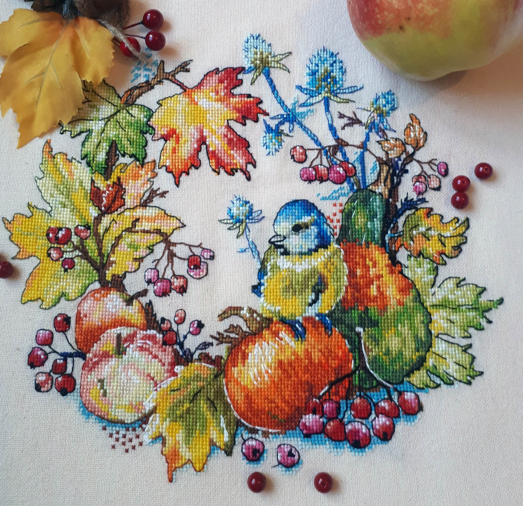 Autumn Cross Stitch Wreath Pattern Pdf - Autumn Feast Embroidery Round ...