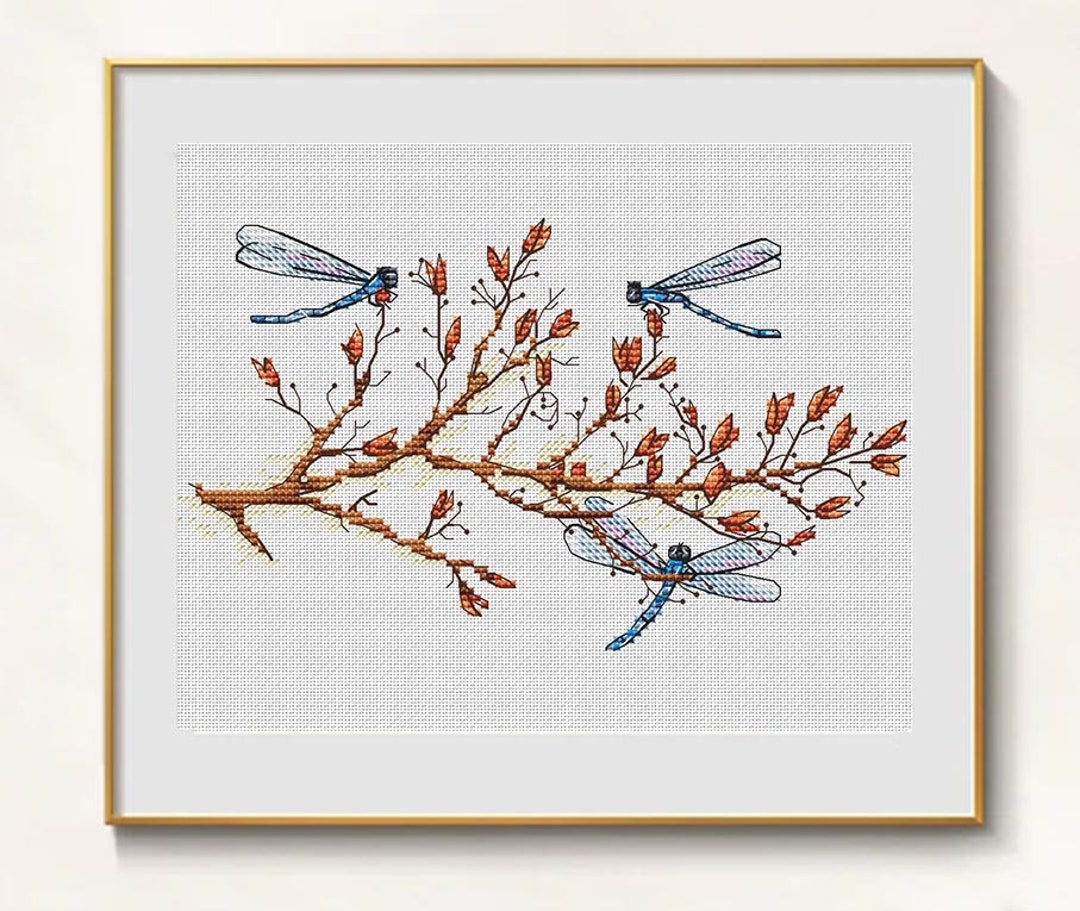 Dragonfly Cross Stitch Mini Pattern Pdf - Floral Minimalist Cross ...