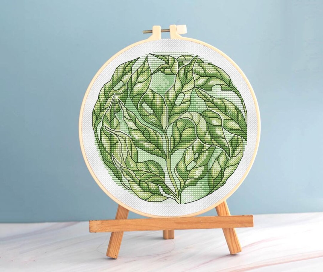 Willow Cross Stitch Round Pattern Pdf - Spring Leaves Cross Stitch Garden Plant Embroidery ...