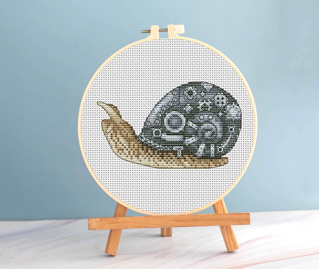 Steampunk Cross Stitch Snail Pattern Pdf - Funny Snail Cross Stitch ...
