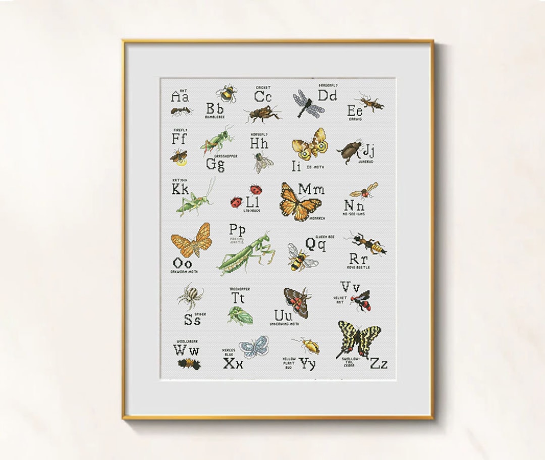 Beetle Cross Stitch Insect Alphabet Pattern Pdf - Bug ABC Cross Stitch ...