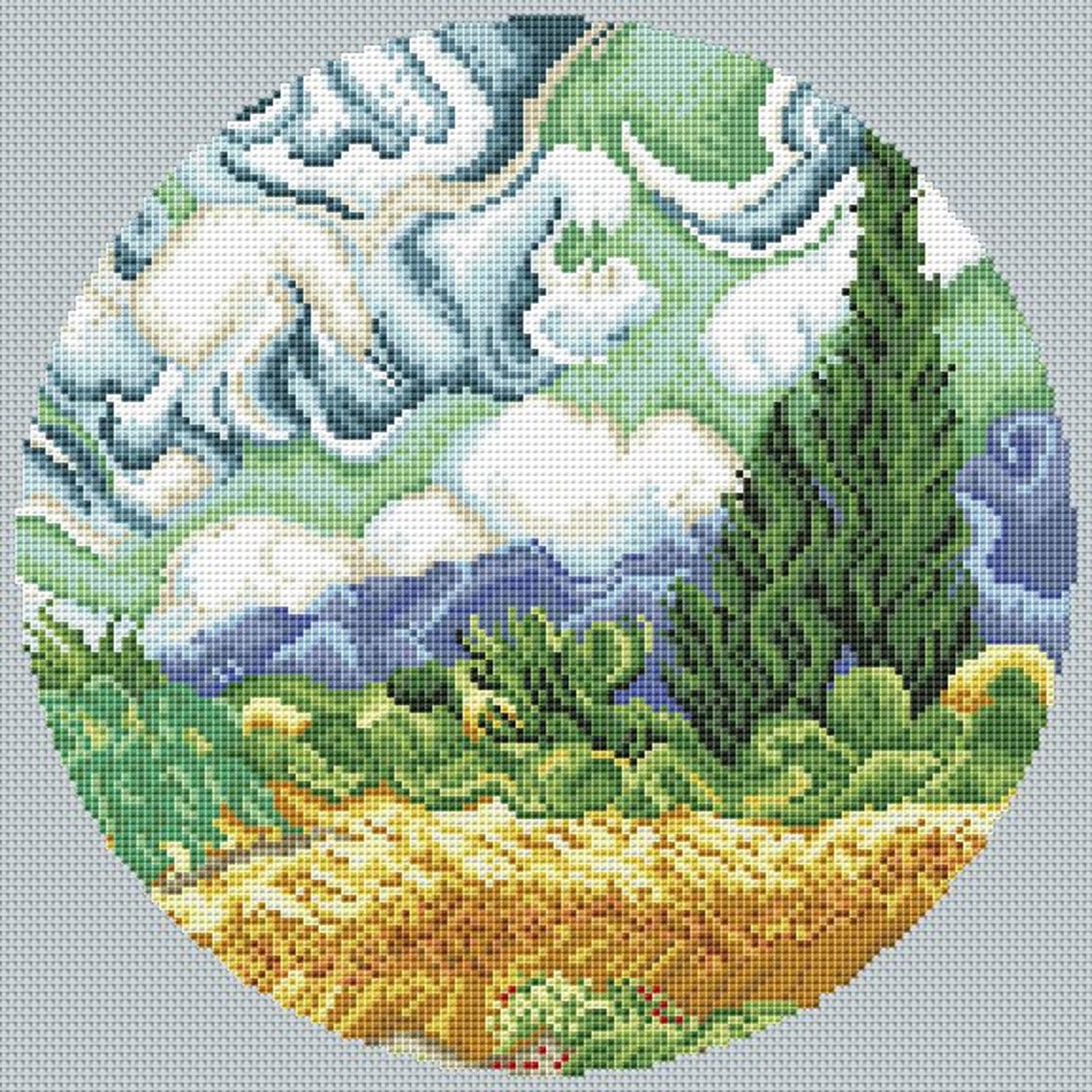 Wheat Field Cross Stitch Van Gogh Pdf Pattern, Cypresses Cross Stitch ...