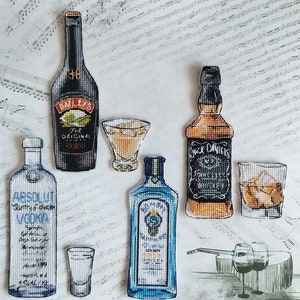 Bar Cross Stitch Whiskey Patterns Set Pdf - Gin Cross Stitch Vodka ...