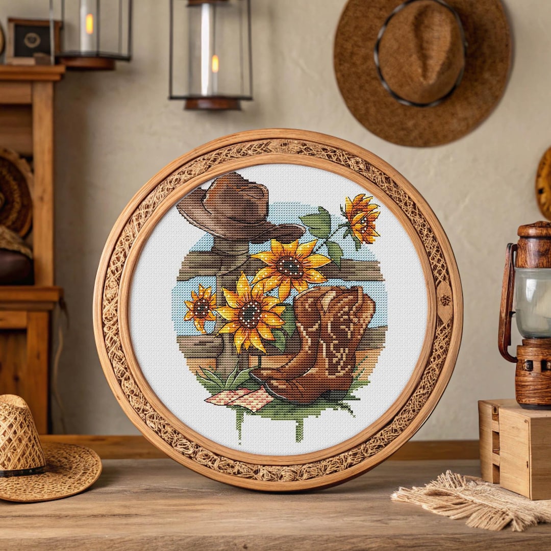 Cowboy Hat Cross Stitch American Folk Art Pattern Pdf - American Ranch ...