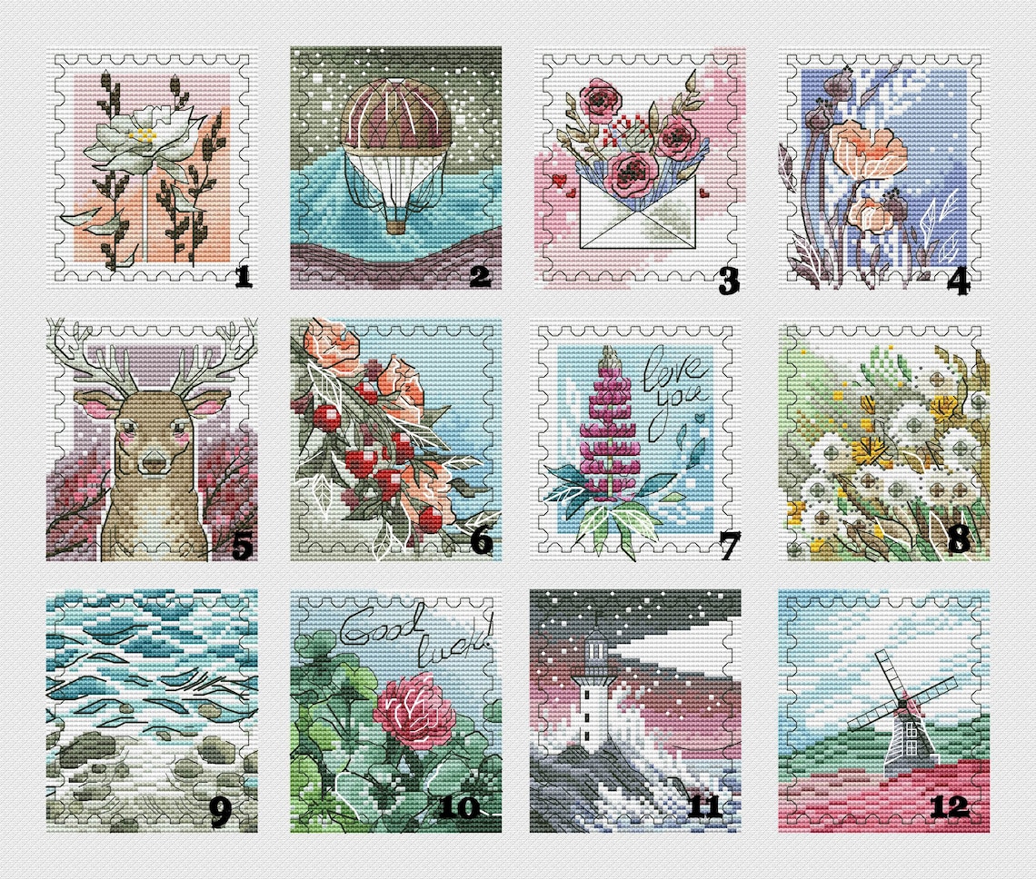 Postal Sampler Cross Stitch Nature Pattern Pdf - Spring Stamps Cross ...