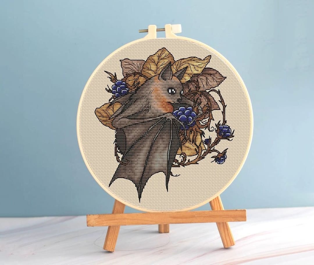 Bat Cross Stitch Blackberry Pattern Pdf - Round Cross Stitch Bat ...