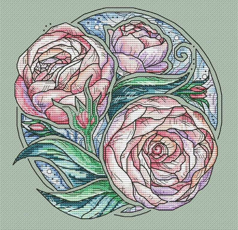 Peony Cross Stitch Round Pattern Pdf - Spring Flowers Cross Stitch ...