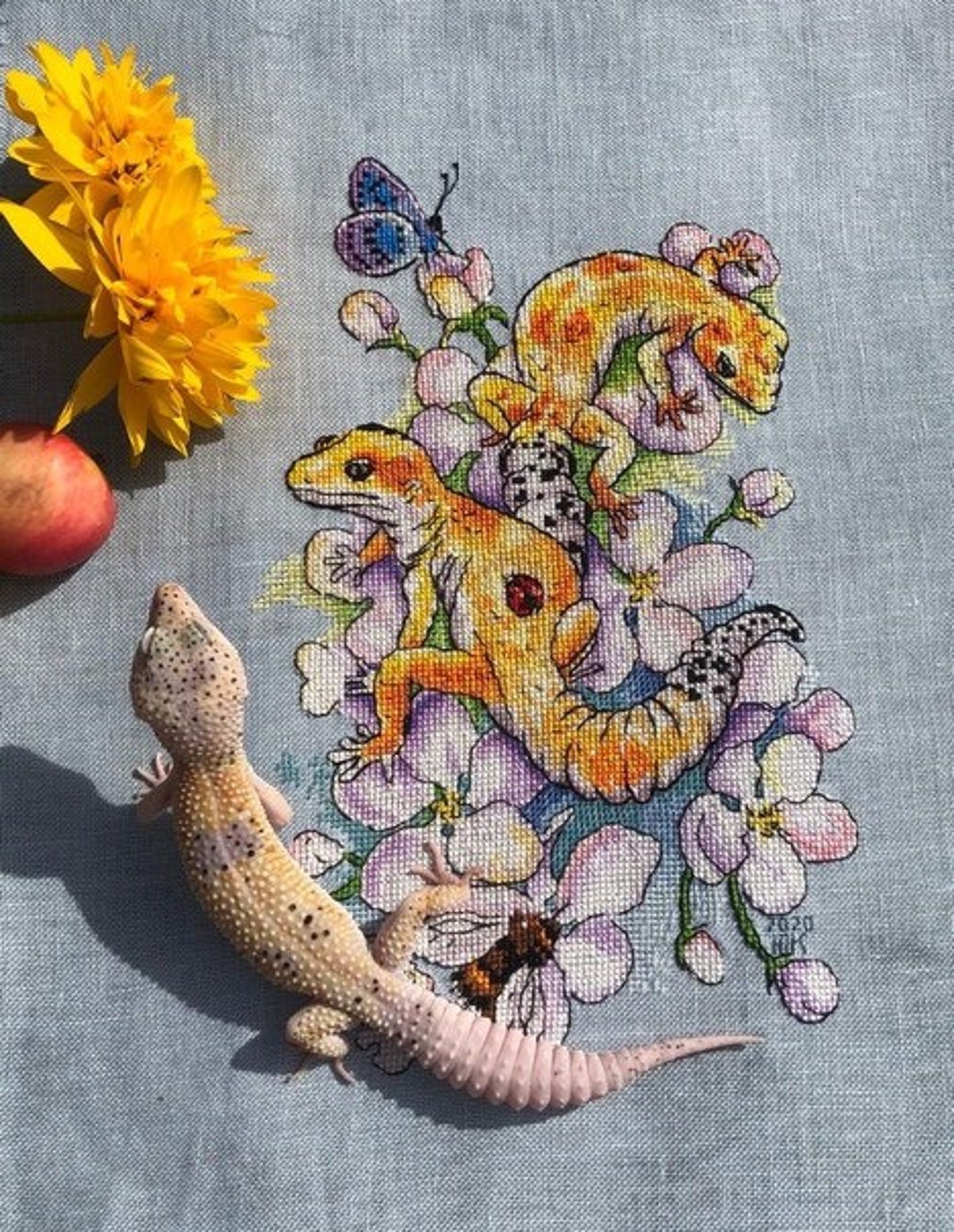 Lizards Cross Stitch Floral Pattern Pdf - Golden Lizards Embroidery Fantasy Cross Stitch Asian ...
