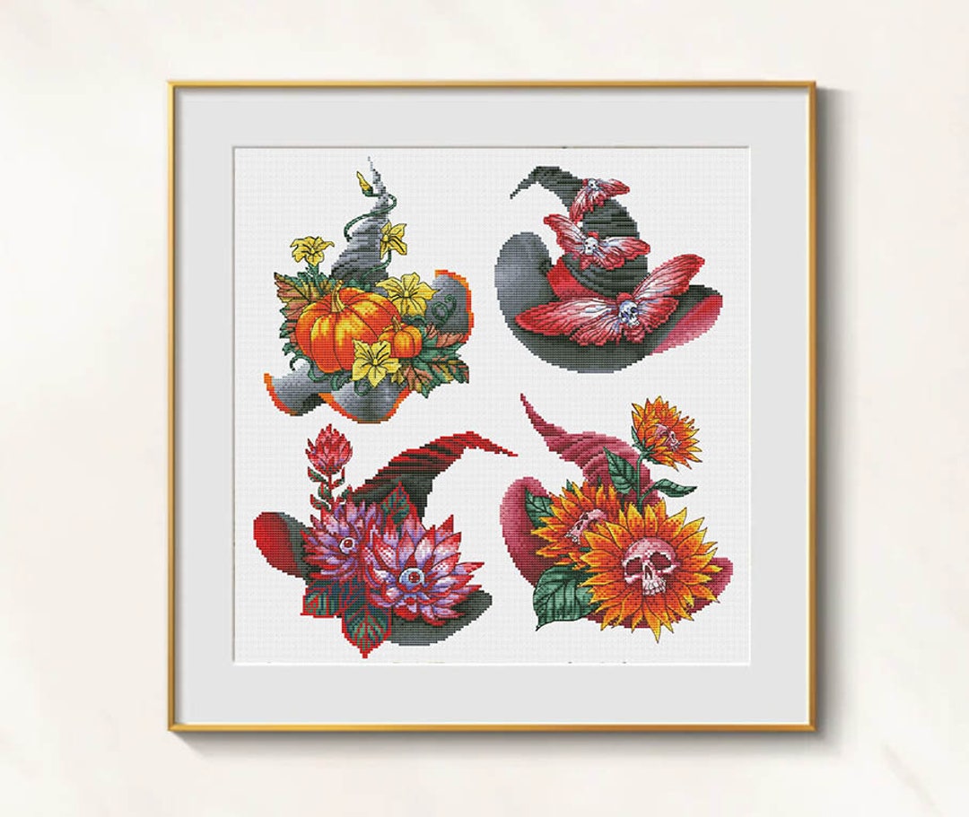 Magic Cross Stitch Witch Hat Pattern Pdf - Magic Hat Embroidery Witch ...