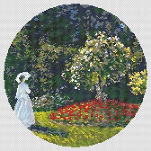 Monet Cross Stitch Woman Pattern Pdf - Garden Cross Stitch Monet ...