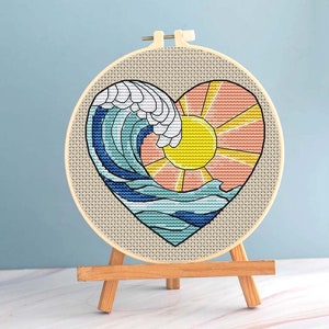 Summer Heart Cross Stitch Wave Pattern Pdf Great Wave Cross Stitch ...