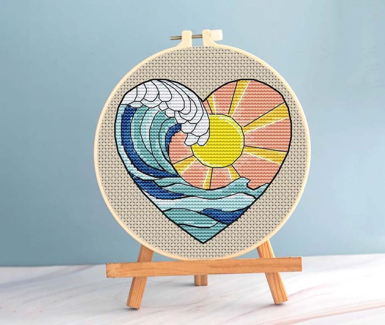 Summer Heart Cross Stitch Wave Pattern Pdf Great Wave Cross - Etsy