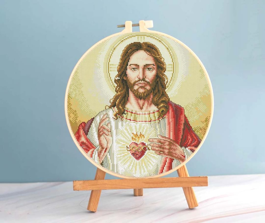 Jesus Cross Stitch Sacred Heart Pattern Pdf - Jesus Christ Cross Stitch ...