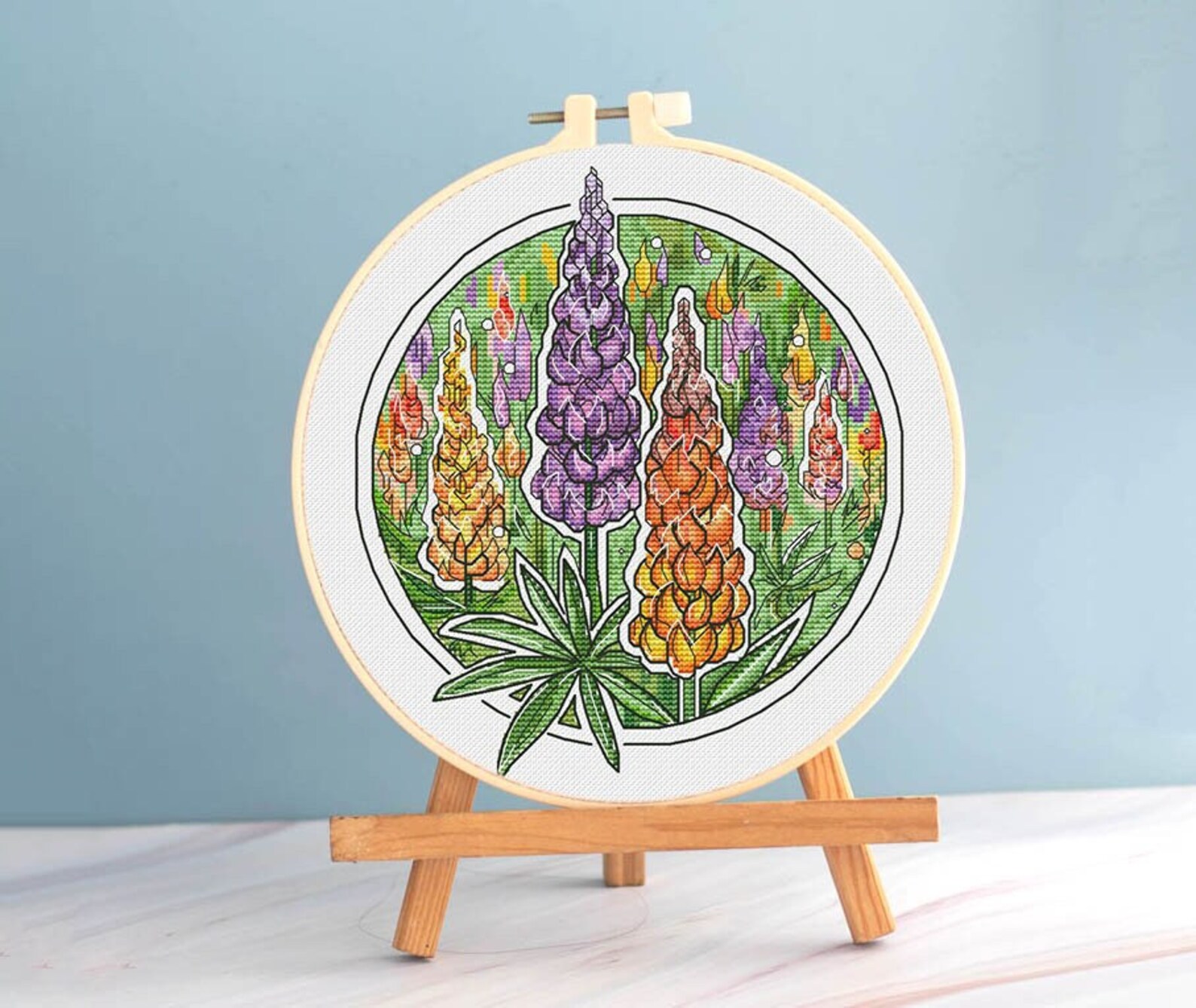 Lupine Cross Stitch Round Pattern Pdf Floral Cross Stitch Lupin Flowers ...
