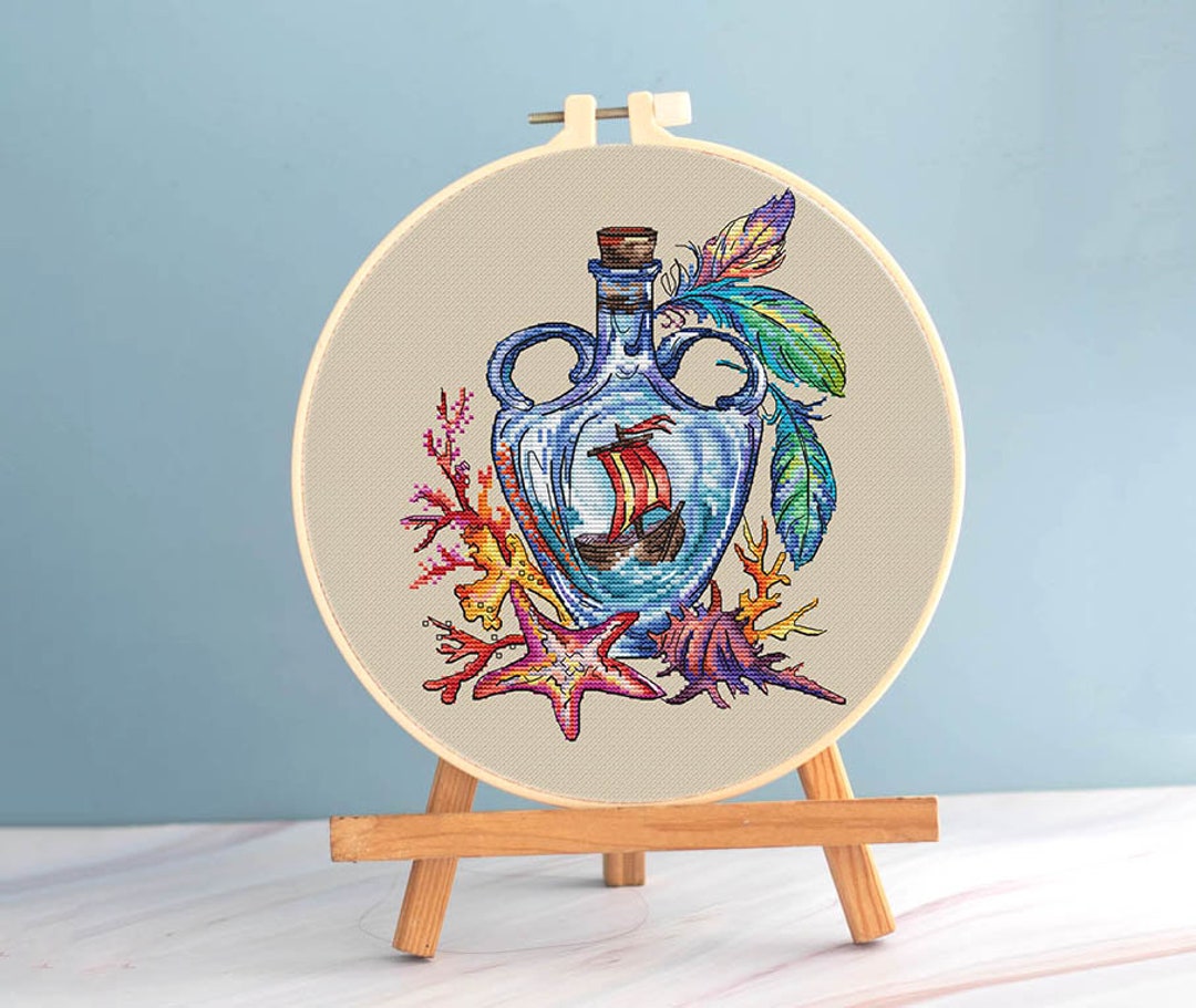 Sea Cross Stitch Sail Ship Pattern Pdf - Bottle Cross Stitch Sea ...