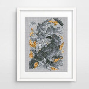 Black Raven Cross Stitch Feather Pattern Pdf - Black Crow Cross Stitch ...