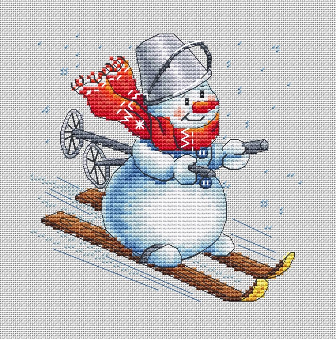 Snowman Ski Cross Stitch Funny Pattern Pdf - Winter Cross Stitch Skiing ...