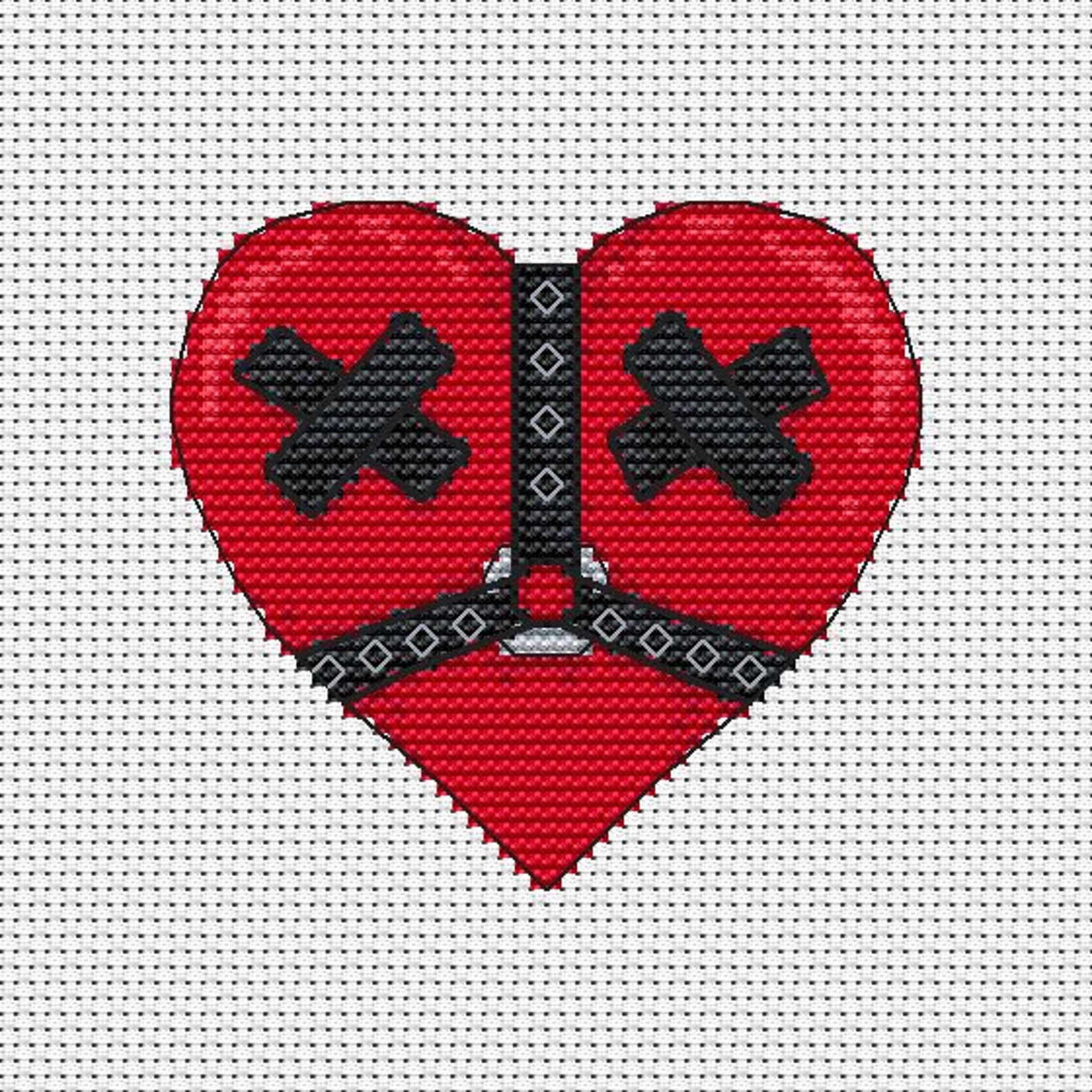 Gothic Cross Stitch Hot Hearts Pattern Pdf - Boho Cross Stitch Nerdy ...