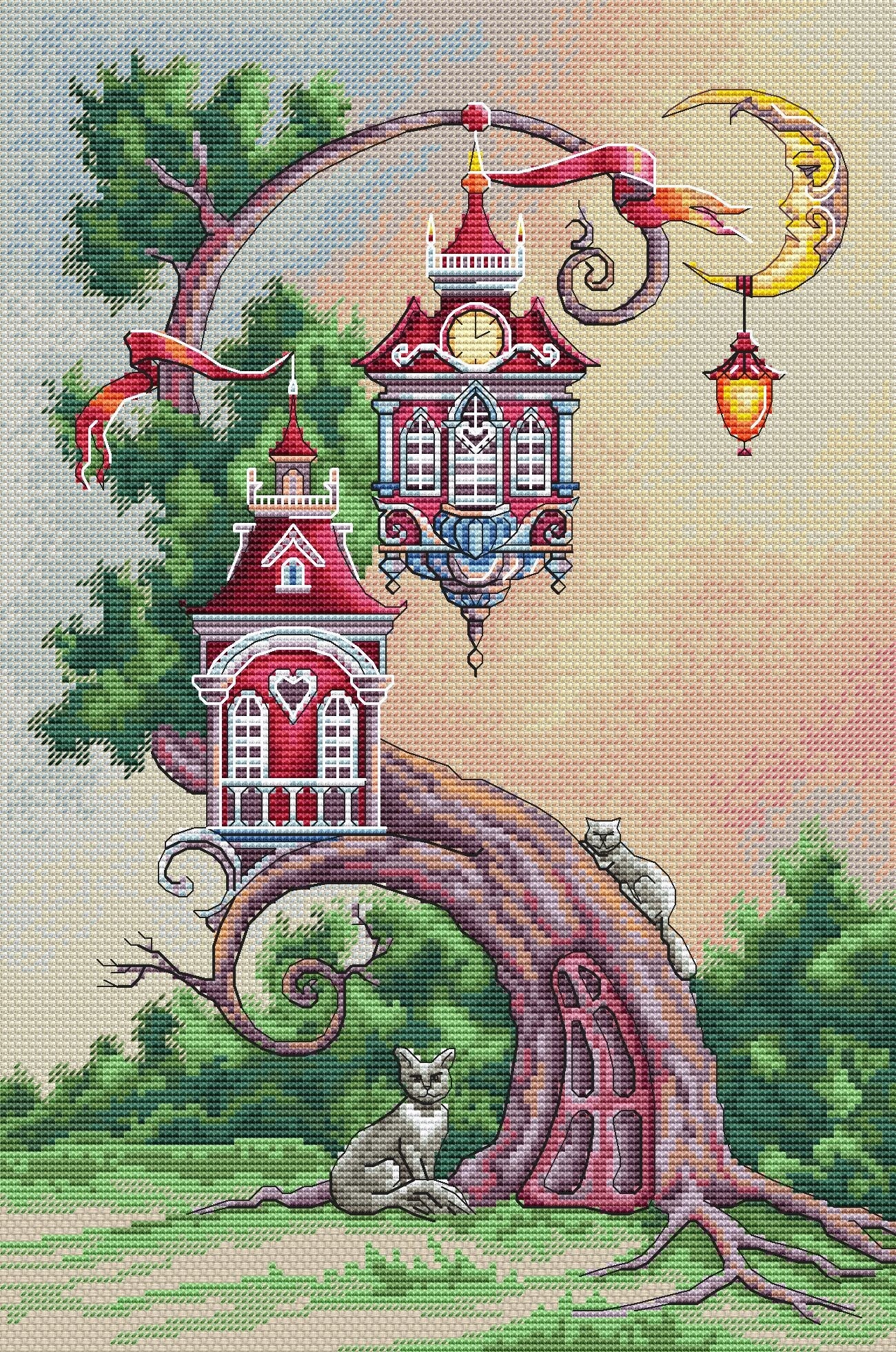 Elf Cross Stitch Forest House Pdf Pattern, Magic Tree House Embroidery ...