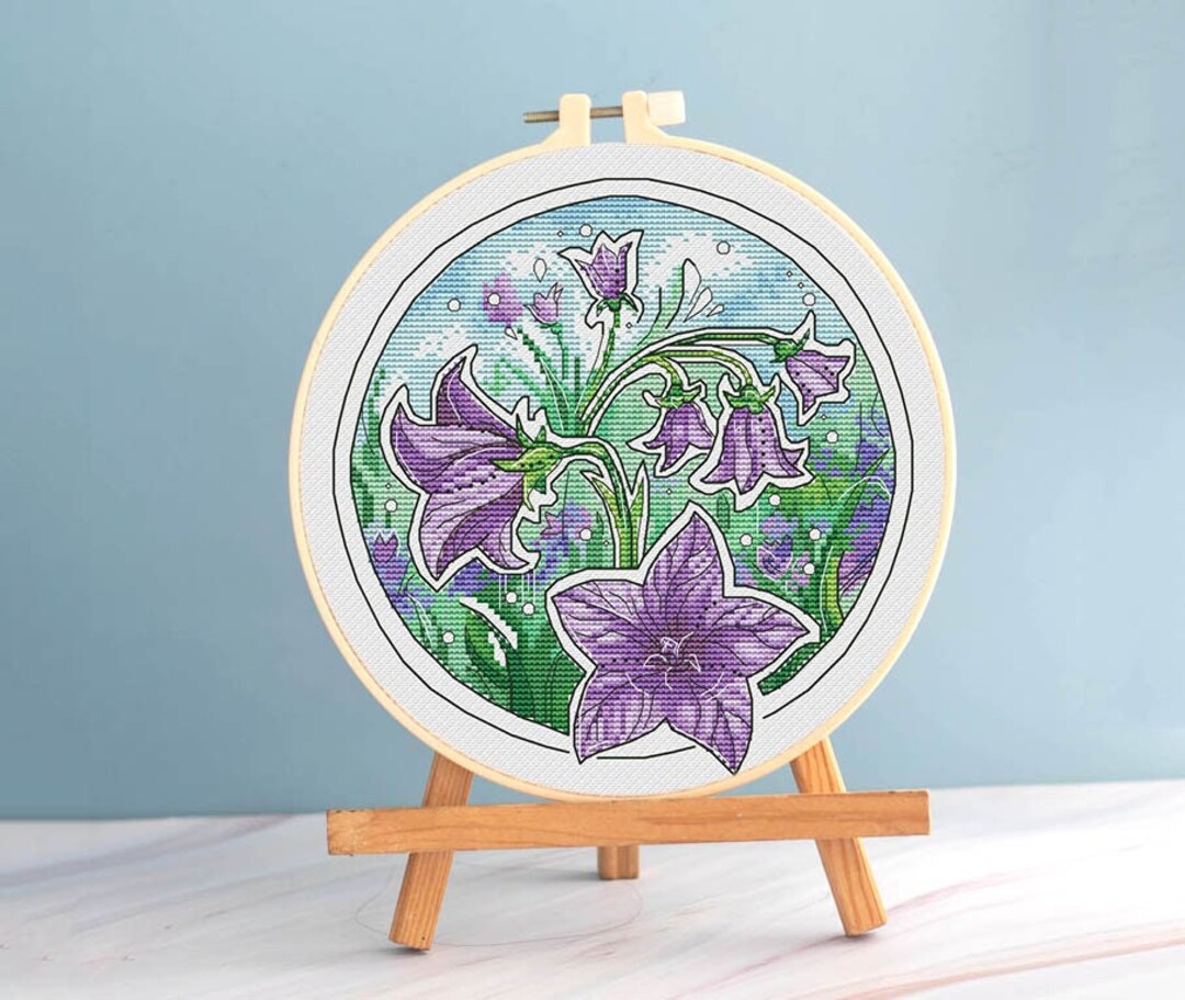 Campanula Cross Stitch Round Pattern Pdf - Lilac Cross Stitch ...