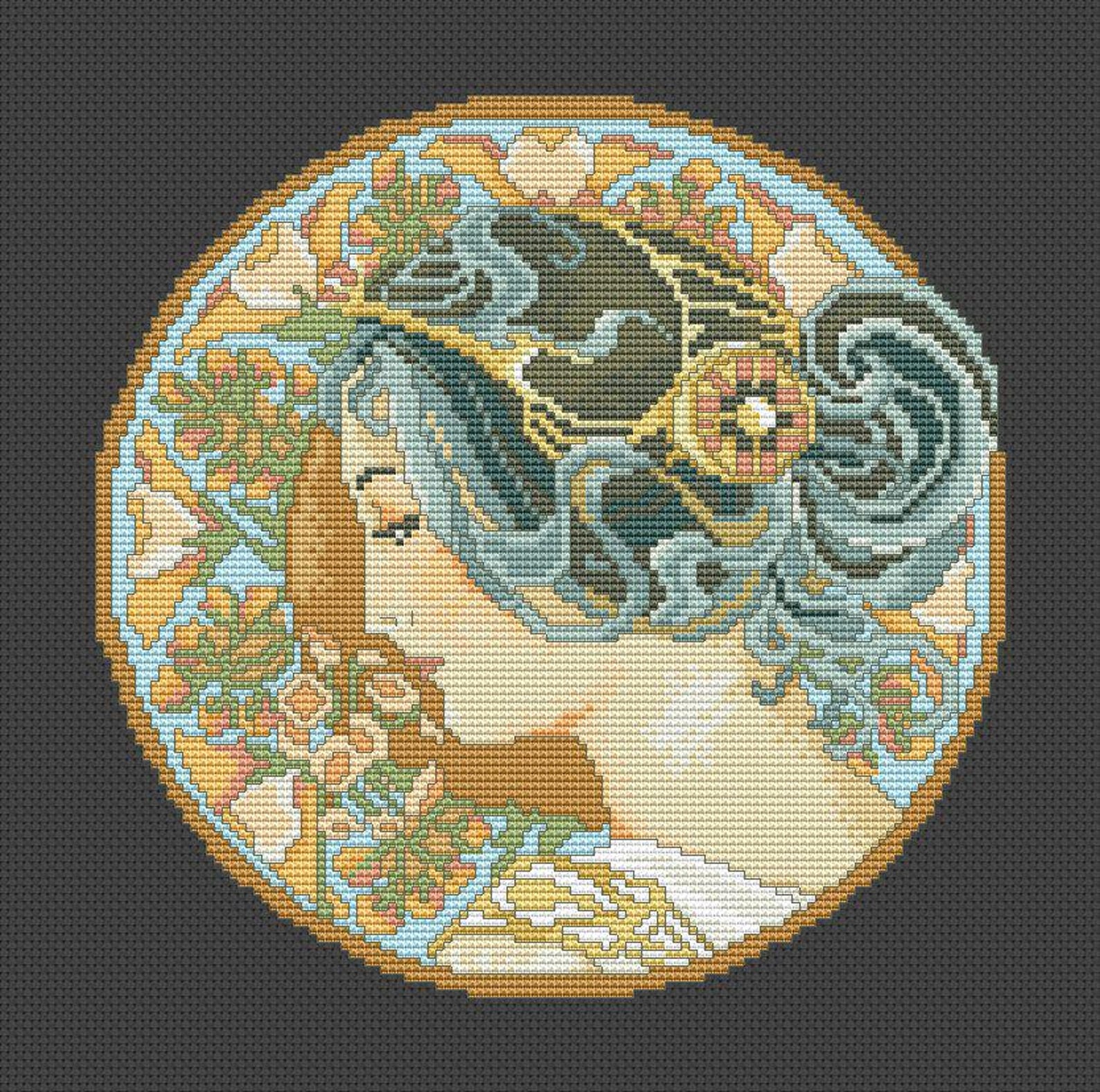 Alphons Mucha Cross Stitch Lady Pattern Pdf Art Nouveau Cross Stitch ...