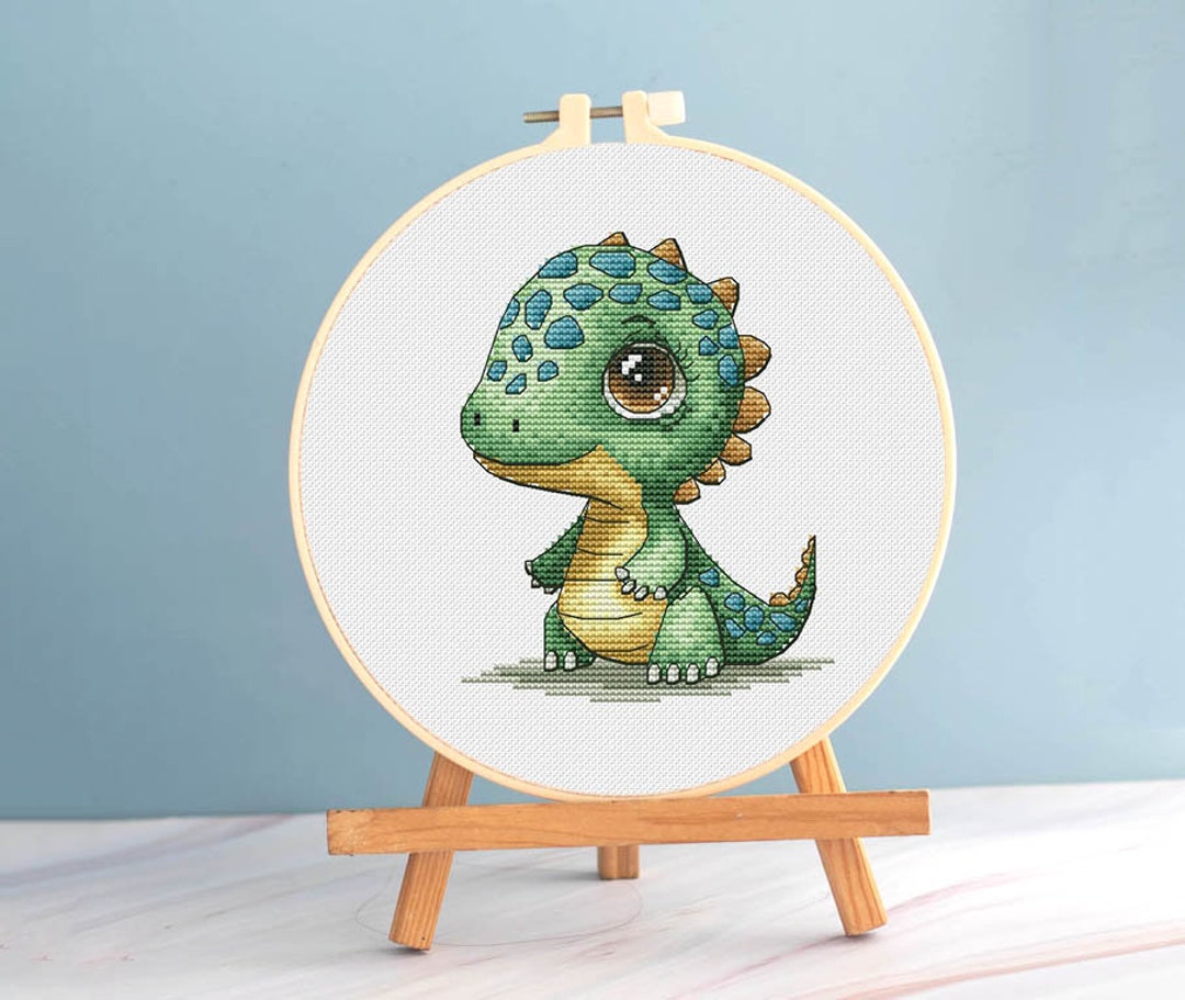 Dinosaur Cross Stitch Cute Baby Pattern Pdf - Funny Dino Cross Stitch ...