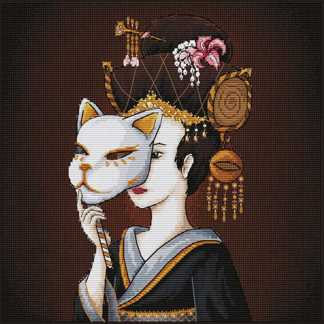 Geisha Cross Stitch Japanese Pattern Pdf - Asian Woman Embroidery ...