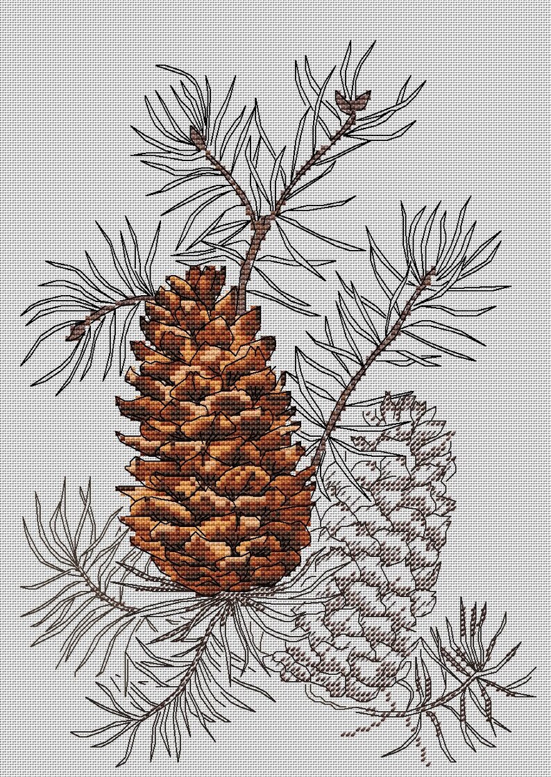 Fir Cone Cross Stitch Evergreen Pattern Pdf - Woodland Cross Stitch Fir ...