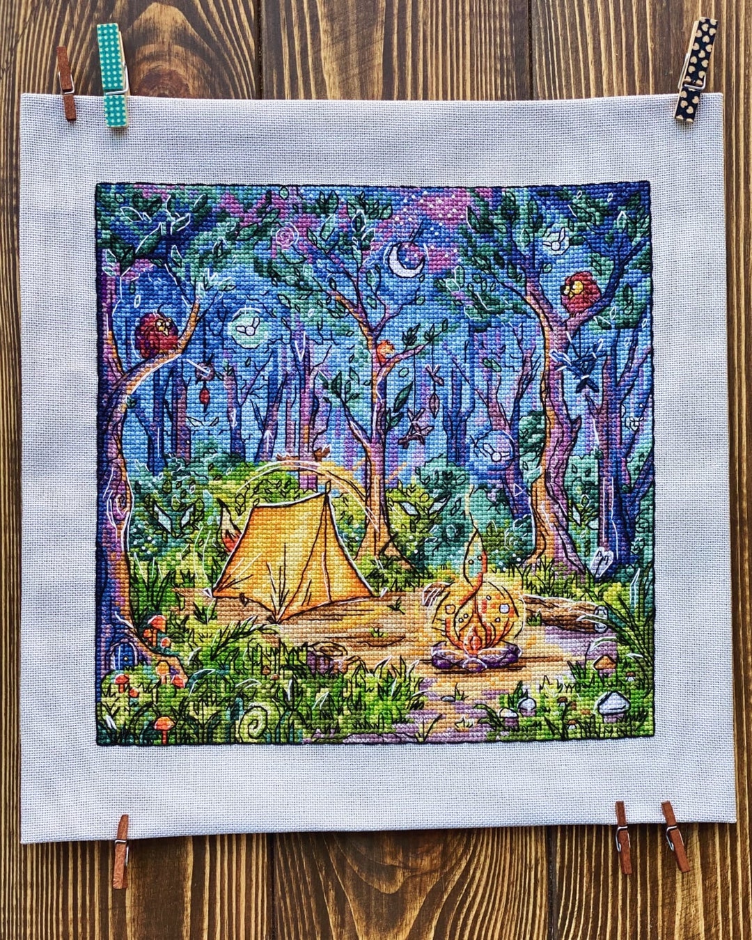 Forest Cross Stitch Camping Pattern Pdf - Hiking Embroidery Campfire ...