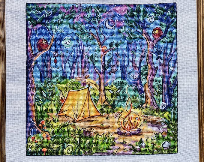 Forest Cross Stitch Camping Pattern Pdf - Hiking Embroidery Campfire ...