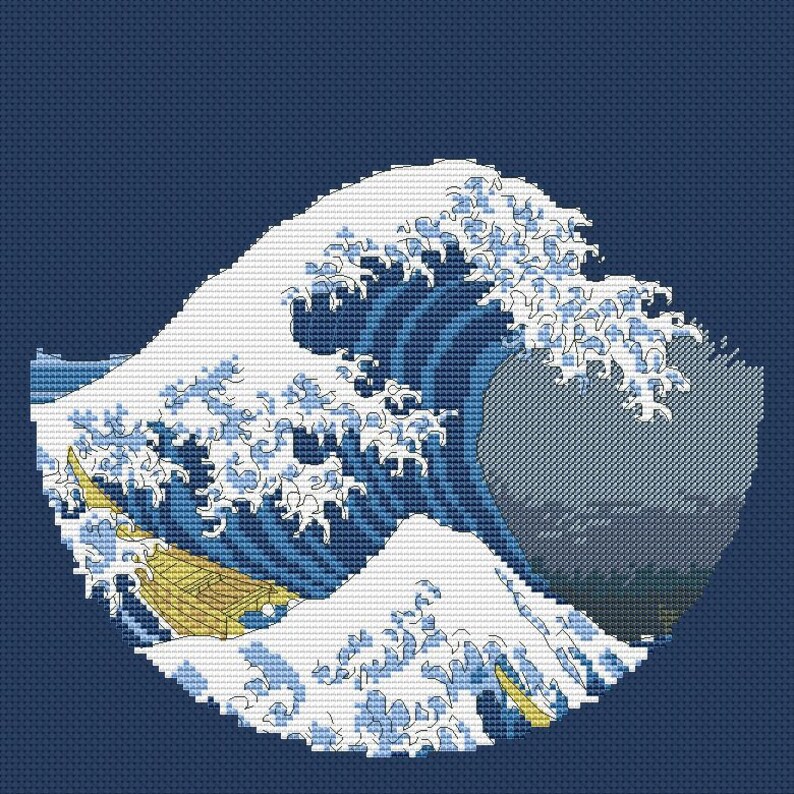 Great Wave Cross Stitch Kanagawa Pattern Pdf - Round Cross Stitch Big ...