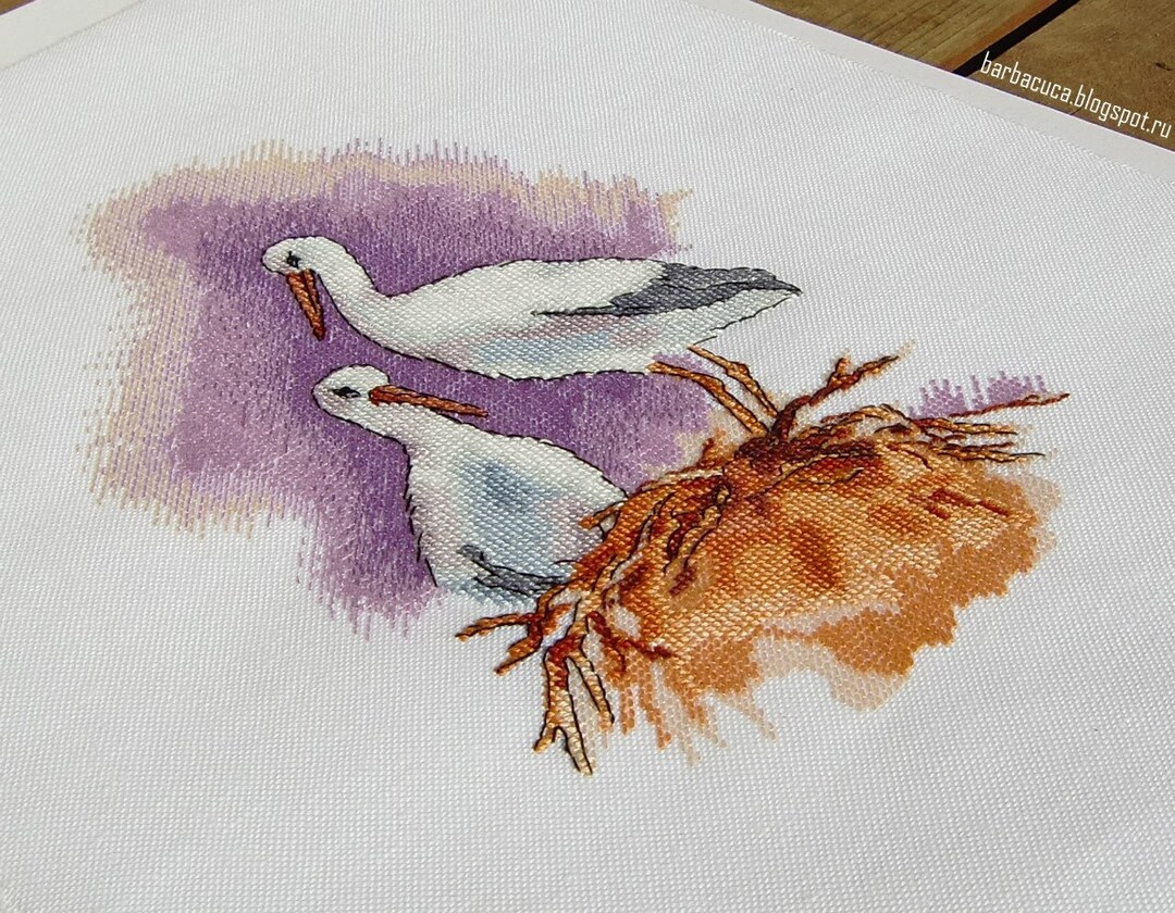 Storks Cross Stitch Love Pattern Pdf - Stork Cross Stitch Family Nest ...