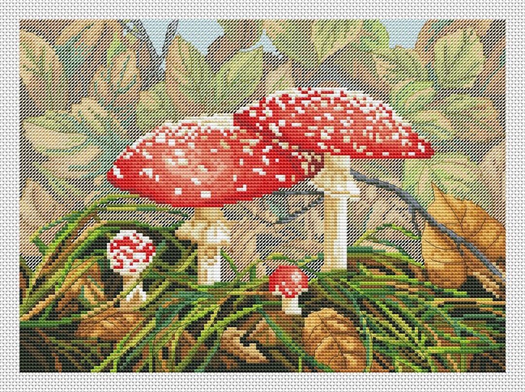 Mushrooms Cross Stitch Fungi Pattern Pdf - Fly Trap Mushroom Embroidery ...