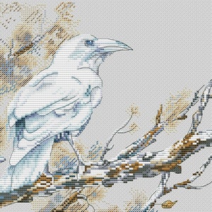 White Raven Cross Stitch Woods Pattern Pdf - Modern Cross Stitch Raven ...