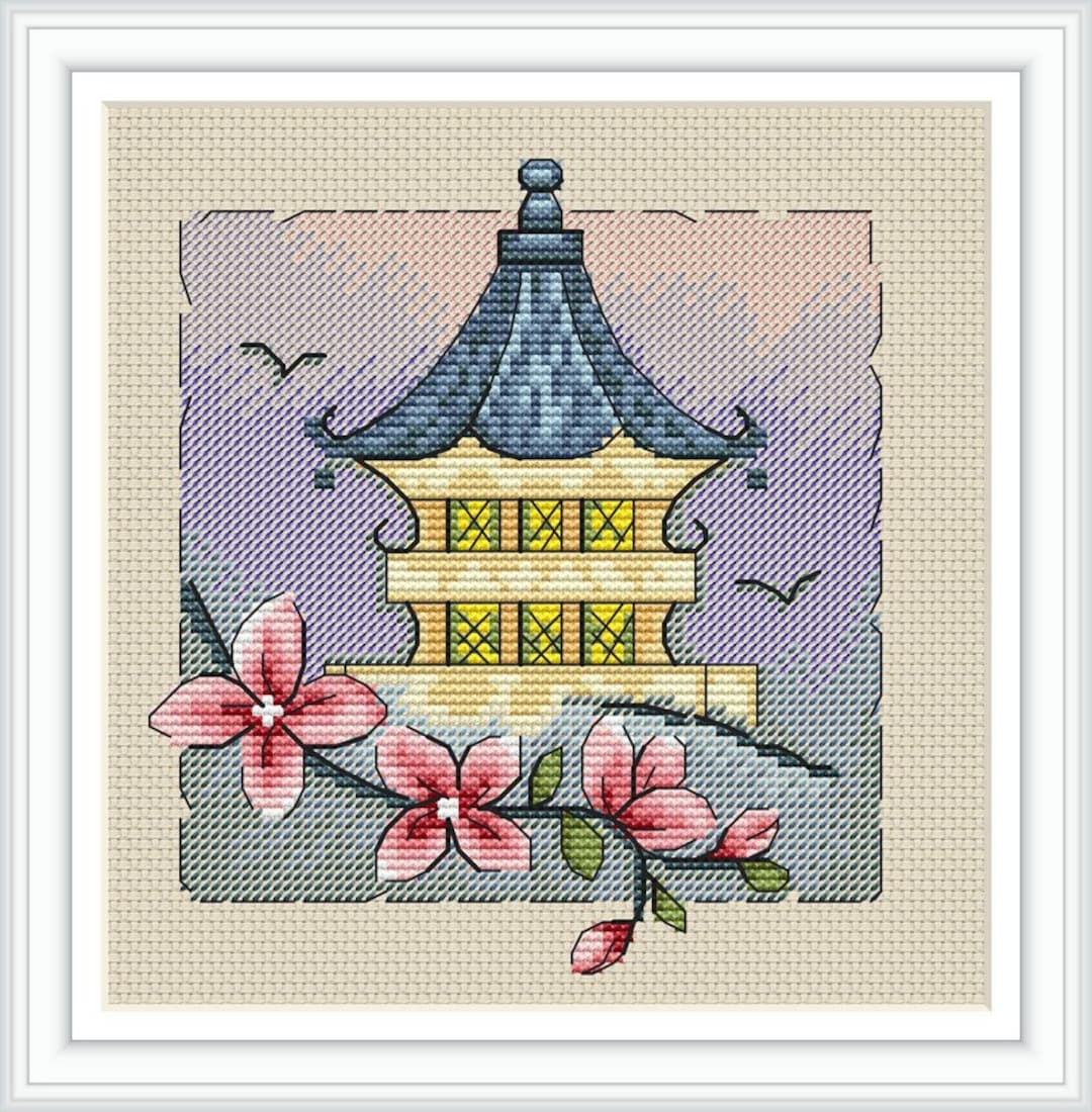 Pagoda Cross Stitch Asian Pattern Pdf - Buddhist Embroidery Japanese ...