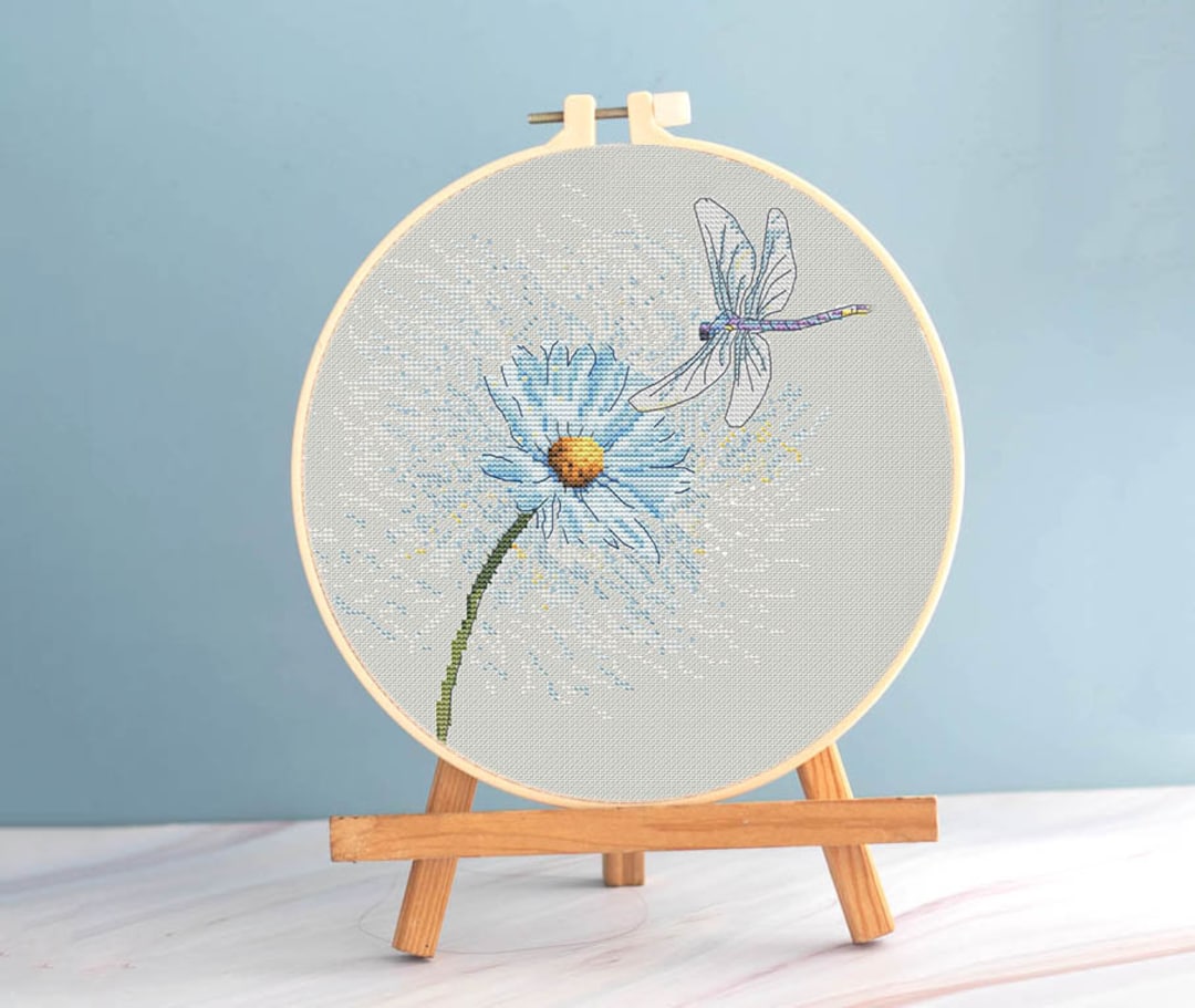 Dragonfly Cross Stitch Daisy Pattern Pdf - Floral Minimalist Cross ...