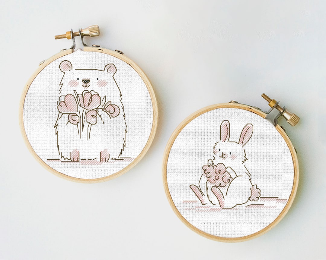 Bear Cross Stitch Bunny Pattern Pdf - Nursery Embroidery Baby Rabbit Cross Stitch Birthday Bunny ...